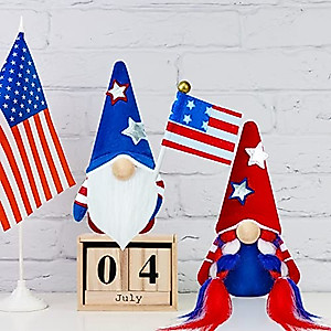 4th of July Patriotic Gnome Plush Elf Ornament 2Pcs Handmade Gnome Plush American Couple Scandinavian Tomte 4th of July Veterans Day Memorial Day Gift Independence Day Table Decorations Tray Ornament