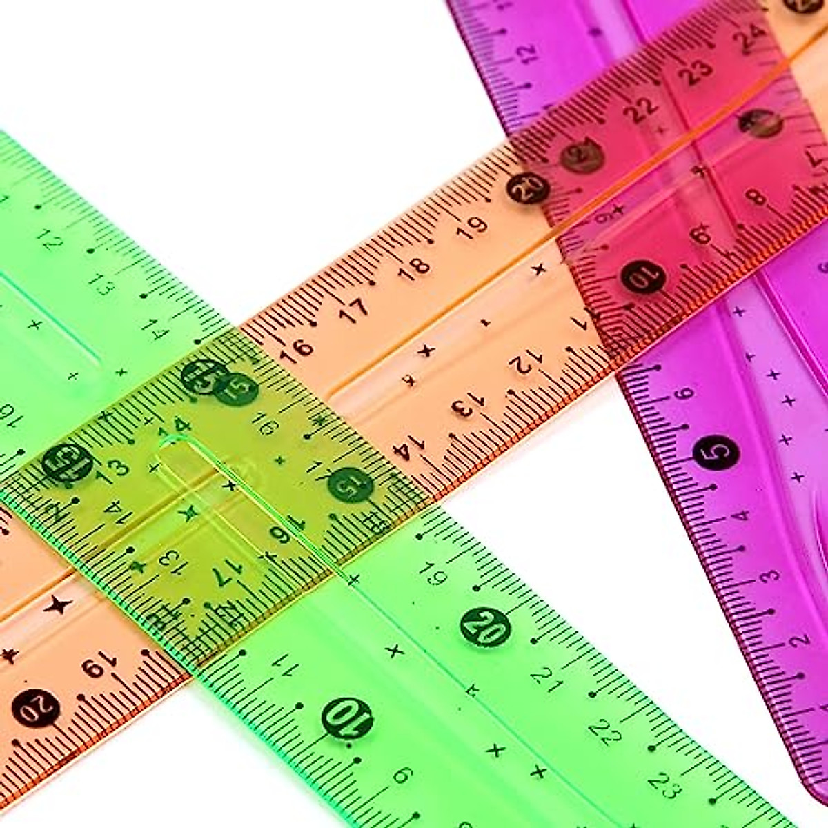 Thereisno 2 Pieces Color Flexible Rulers Soft Bendable Plastic Rulers Duals Scale Bendable Flexible Rubber Rulers Clear Straight Ruler 2 Pieces Flexible Ruler Hanging Pendant
