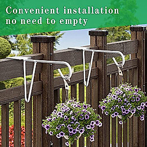moonoom 2 Pack Adjustable Vinyl Fence Hooks,5 x 10 Inches Durable White Patio Hooks Coated Steel Fence Hangers for Hanging Flower Baskets, Wind Chimes, Planters, Lights (2pcs White)