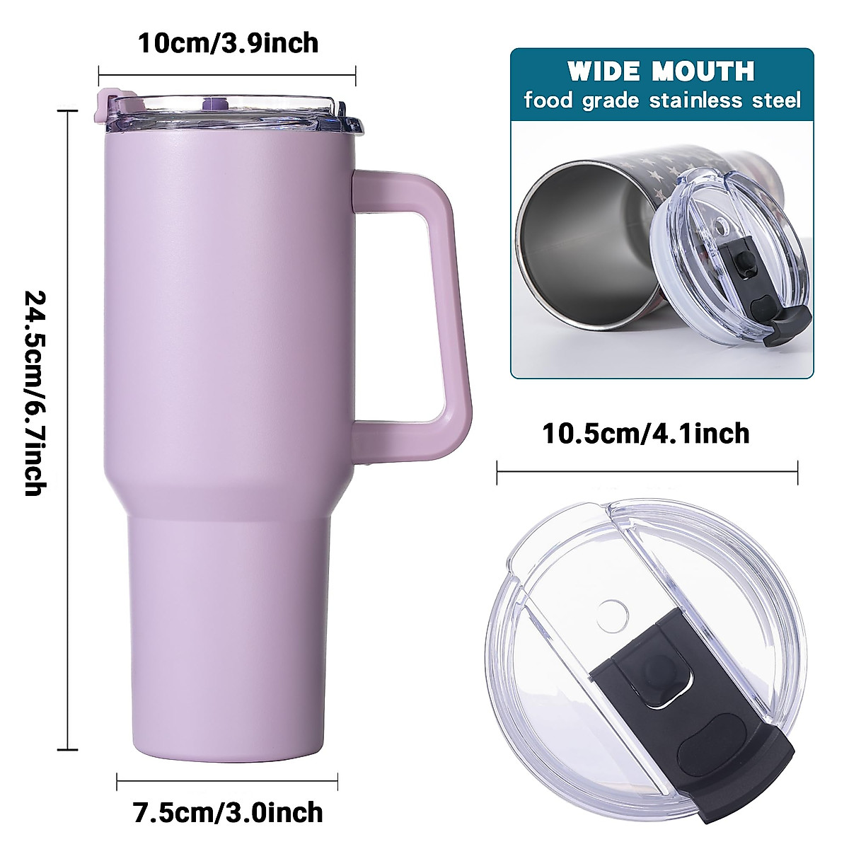 Gome 40 oz Tumbler with Handle - Stainless Steel Cup with Straw - Insulated Coffee Mug with Lid - Daisy Birthday Gifts for Women - Hand Wash Only Lavender purple