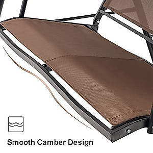 MCombo 2-Person Patio Swing Chair with Adjustable Canopy Outdoor, Steel Frame Breathable Seats Hanging Porch Swing, 4001 (Brown)