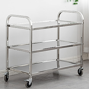 uyoyous Stainless Steel Utility Cart 37"x20"x37" 3-Tier Large Heavy Duty Industrial Serving cart with 360°Rotation Wheels Kitchen Island Stainless Steel Storage Trolley for Hotel Restaurant Home Use