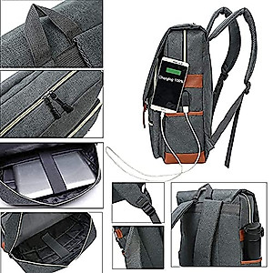 Ronyes Vintage Laptop Backpack College School Bag Bookbags for Women Men 15.6’’ Laptop Casual Rucksack Water Resistant School Backpack Daypacks with USB Charging Port (Grey+Green)