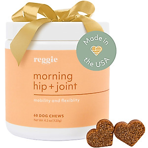 Reggie Morning Hip + Joint Supplements for Dogs | Relieves Soreness, Inflammation, Joint Pain, Mobility Issues | Made in The USA, Vet-Approved, & Ideal for All Ages, Breeds, and Sizes - 60 Soft Chews