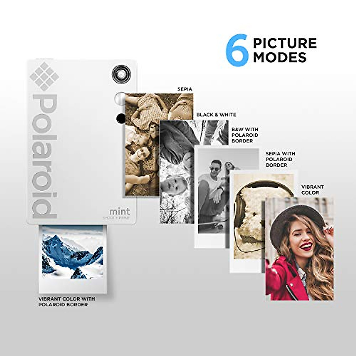 Zink Polaroid Mint Instant Print Digital Camera (White), Prints on Zink 2x3 Sticky-Backed Photo Paper
