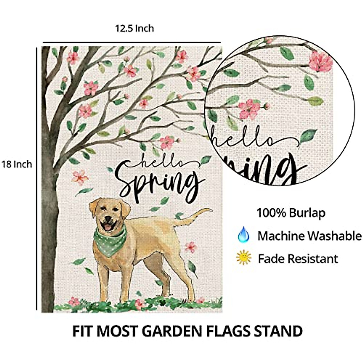 Hello Spring Dog Garden Flag 12x18 Inch Double Sided,Golden Retriever Under The Tree Small Yard Flag for Outdoor,Summer Seasonal Decors for Farmhouse Holiday Outside