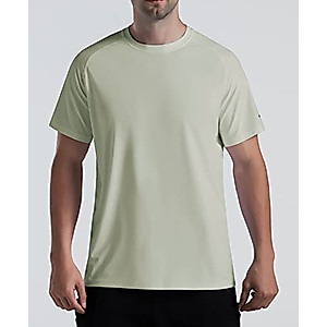 Men's Cooling Ice Silk Running Shirts Quick Dry Short Sleeve Athletic Gym T-Shirts UPF 50+ Outdoor Workout Tshirts Light Green