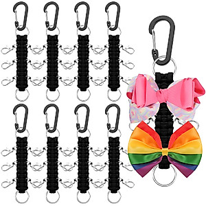 Berlune 10 Pcs Cheer Bow Holder for Backpack Paracord Keychain Cheer Bow Keychain for High School Cheerleading Teen Girls (Black)