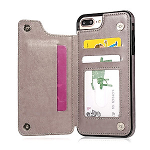 Phone Case for iPhone 7plus 8plus 7/8 Plus with Tempered Glass Screen Protector and Card Holder Wallet Cover Flip Leather Cell Accessories i Phone7s 7s + 7+ 8s 8+ Phones8 Cases Women Men Gray