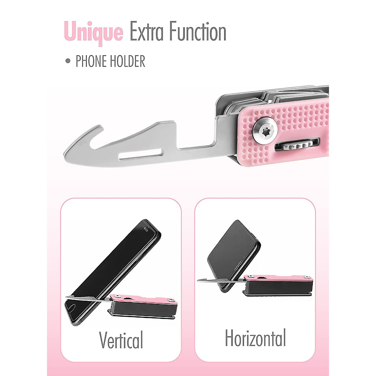 FantastiCAR 10 in 1 Multi-tool, EDC Folding Pocket Knife with SIM Card Removal Pin for Daily Needs, Outdoor Activities, Christmas Gifts (Pink)