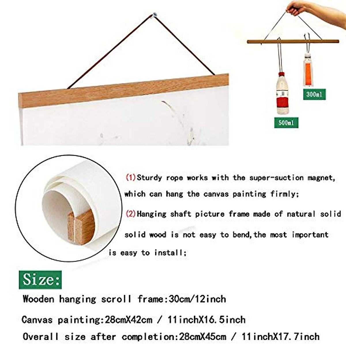 CHDITB Dinosaur Art Print Magnetic Natural Wood Hanger Frame Poster,Canvas Animal Dinosaur Alphabet Painting 28X45cm Wall Hanging Art Print for Kids Room Classroom Nursery Decor