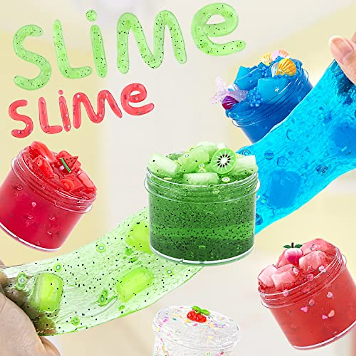 Crystal Slime, Green Kiwi Fruit Clear Jelly Cube Glimmer Crunchy Slime for Kids, Idea Stress Relief Toy, Kids Party Favor, Birthday Easter Christmas New Year Gift for Girls and Boys Age 6 7 8 9 10+