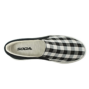 Soda TOPSHOE ave- Hike Platform Slip- On Sneaker w/Cushion Foam (8.5, Gingham Black, Numeric_8_Point_5)