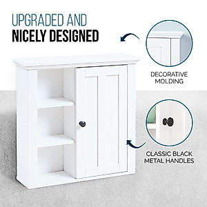 LuxenHome Medicine Storage Cabinet for Bathroom, White, 21" Above/Over The Toilet Wall Mounted with 1 Door and Adjustable Shelves