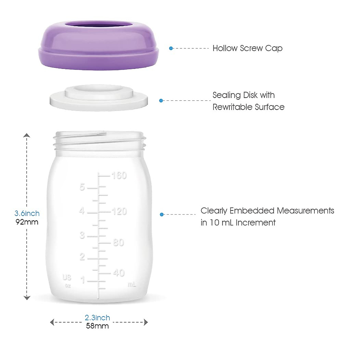 Maymom Storage Bottles Compatible with Lansinoh Pumps, Widemouth Version; Replace or Compatible with Laninoh Momma Bottles; 8 ct, 5oz