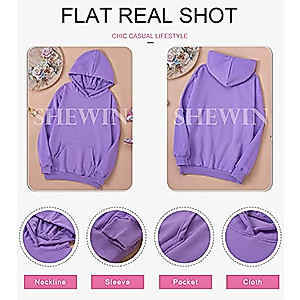 SHEWIN Womens Sweatshirt Long Sleeve Fleece Hoodies Pullover Tops Lightweight 2023 Fall Fashion Oversized Sweatshirts for Women Loose fit,US 8-10(M),Purple