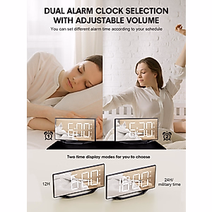 OnLyee Dual Extra Loud Alarm Clock for Heavy Sleepers, Vibrating Alarm Clock with Bed Shaker, 8.7" Large LED Mirror Display, USB Charger, Dimmer, Snooze & Battery Backup
