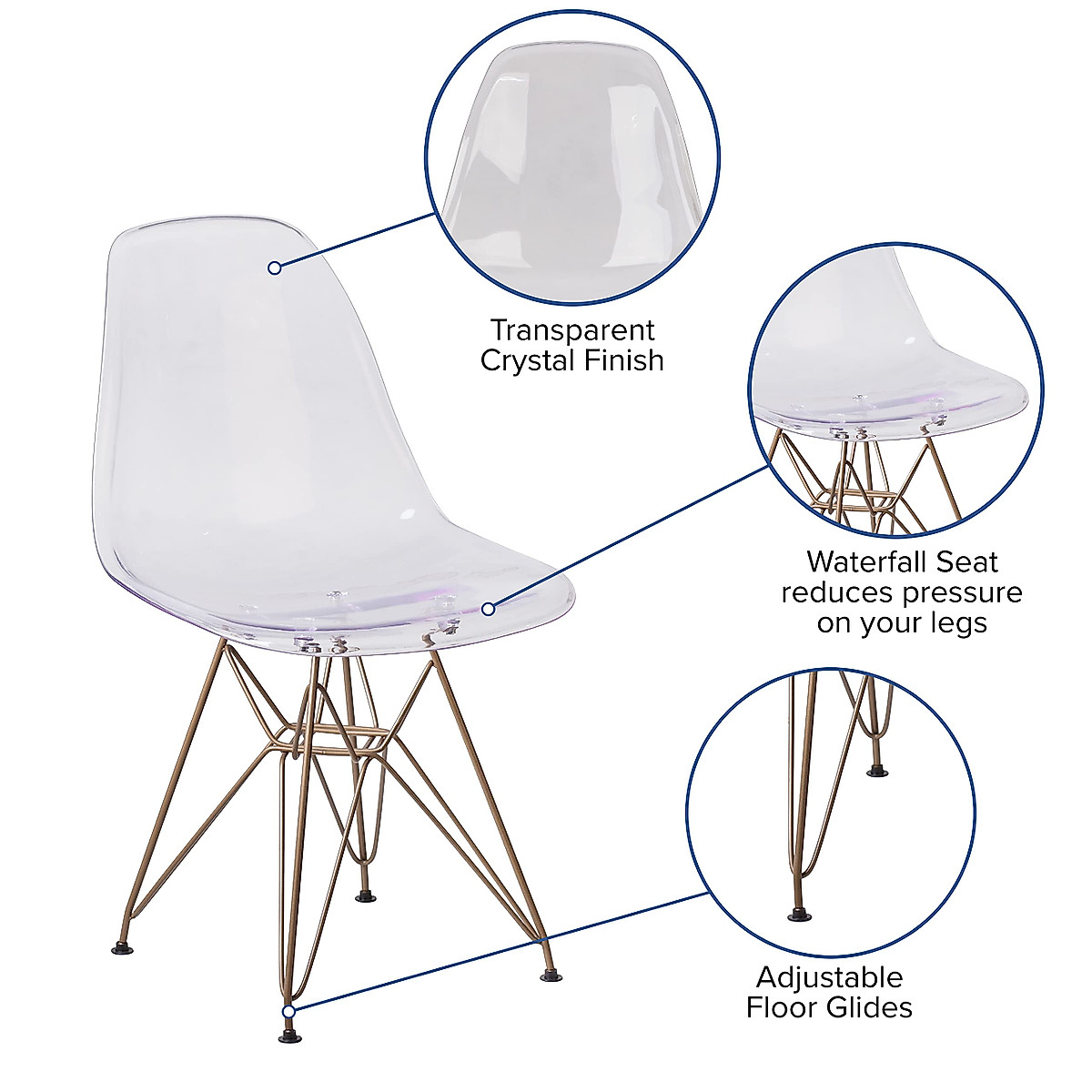 BizChair Ghost Chair with Gold Metal Base