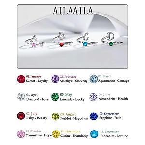 AILAAILA March Initial Birthstone Rings for Women Adjustable Dainty Letter Ring Stackable Stacking Ring for Mother Daughter Birthday Jewelry Gift A