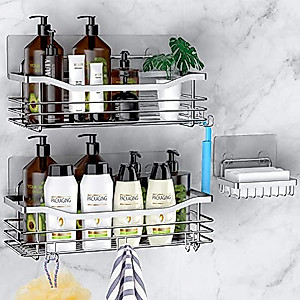 Orimade 2-Pack Adhesive Shower Caddy bundle with 3-Pack Shower Organizer