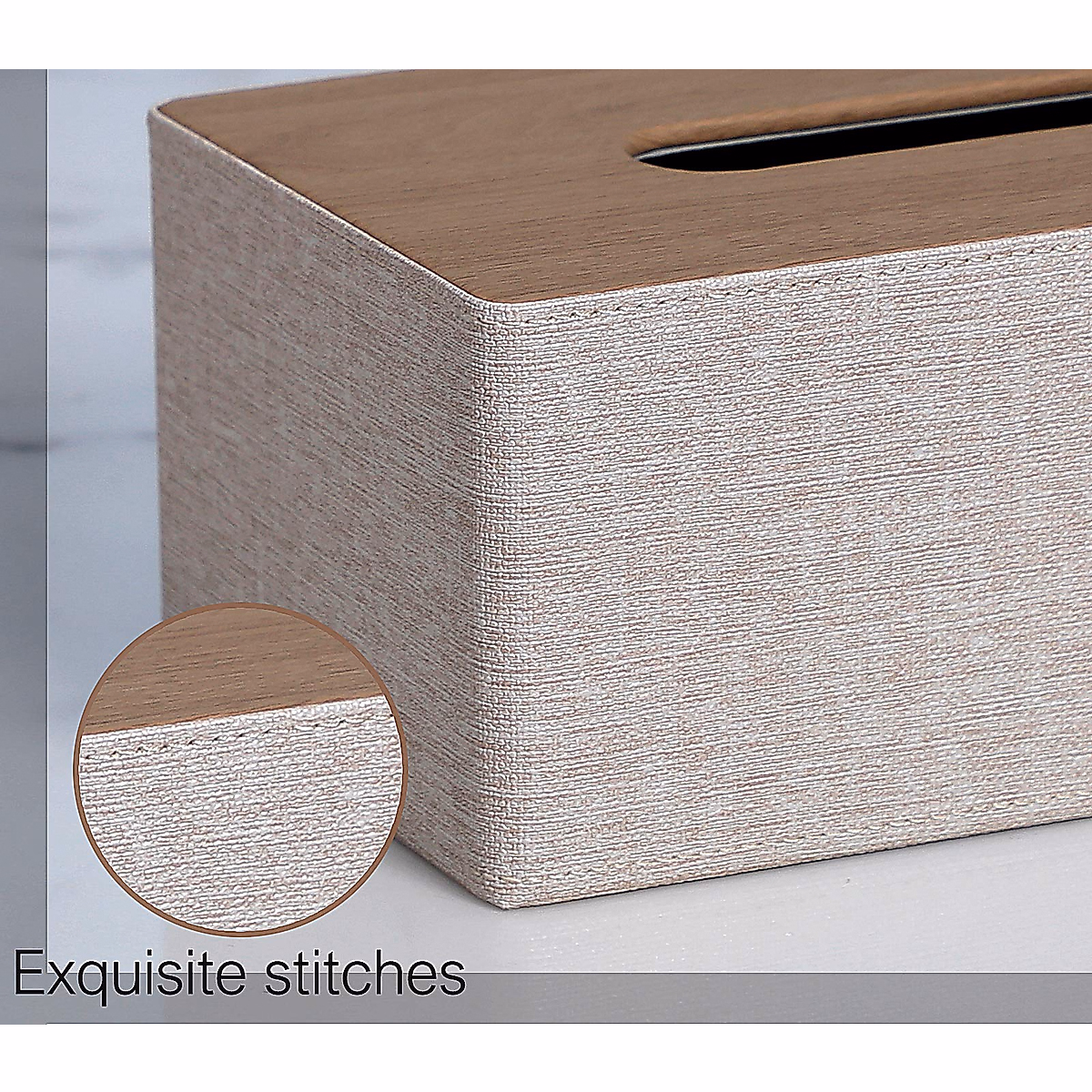GOLRANLYE Tissue Box Cover Rectangular 9.8"(L) x 5.3"(W) x 4.3"(H) Refined Modern PU Leather Facial Tissue Dispenser Box Holder for Dresser Bathroom Decorative (Beige)