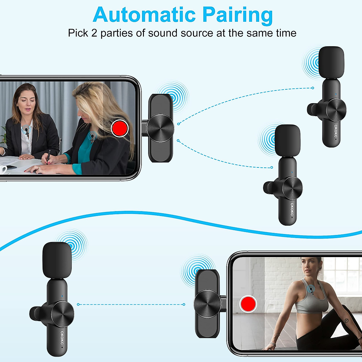 Dual Wireless Microphone for iPhone iPad, Professional Wireless Lavalier Microphone for Video Recording, Clip On Lapel Mic for YouTube/Interview/Vlog/Presentation/Facebook Live