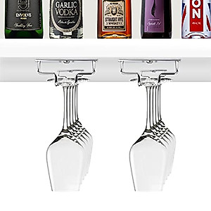 Yimerlen 2 Pack 10.6 Inch Wine Glass Holder and Wine Glass Rack Metal Stemware Holder, Under Cabinet Wine Glass Hanger for RV Mini Bar Kitchen (Silver — Double Entry Style)