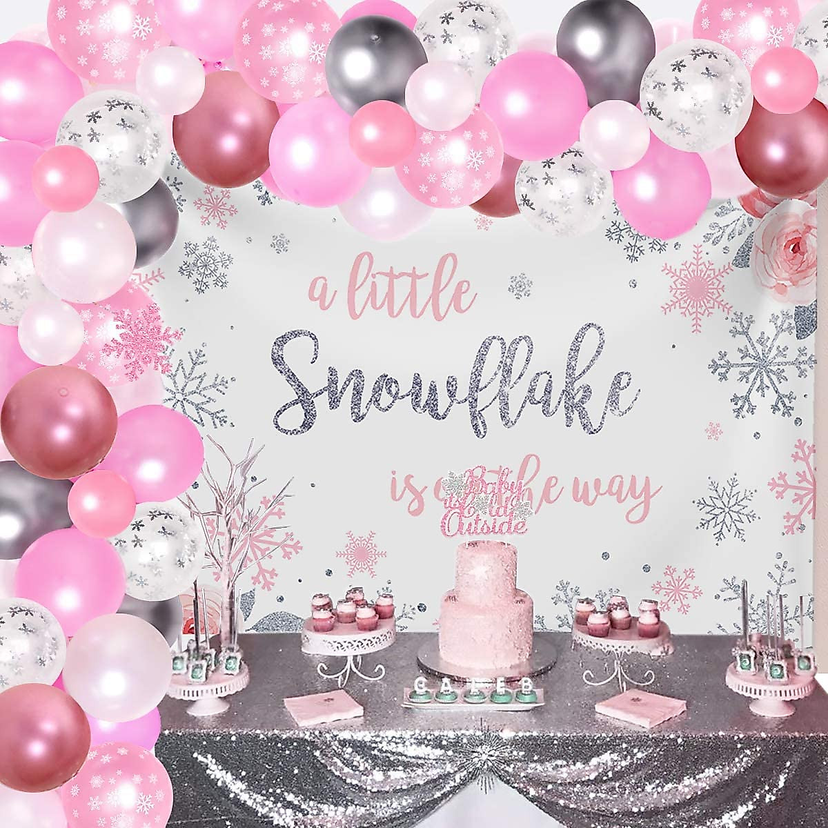 Mocsicka Snowflake Baby Shower Backdrop Winter Wonderland Baby Shower Photography Background 8x6ft Vinyl Girl Snowflake Winter Baby Shower Backdrops (8x6ft(96x72 inch))