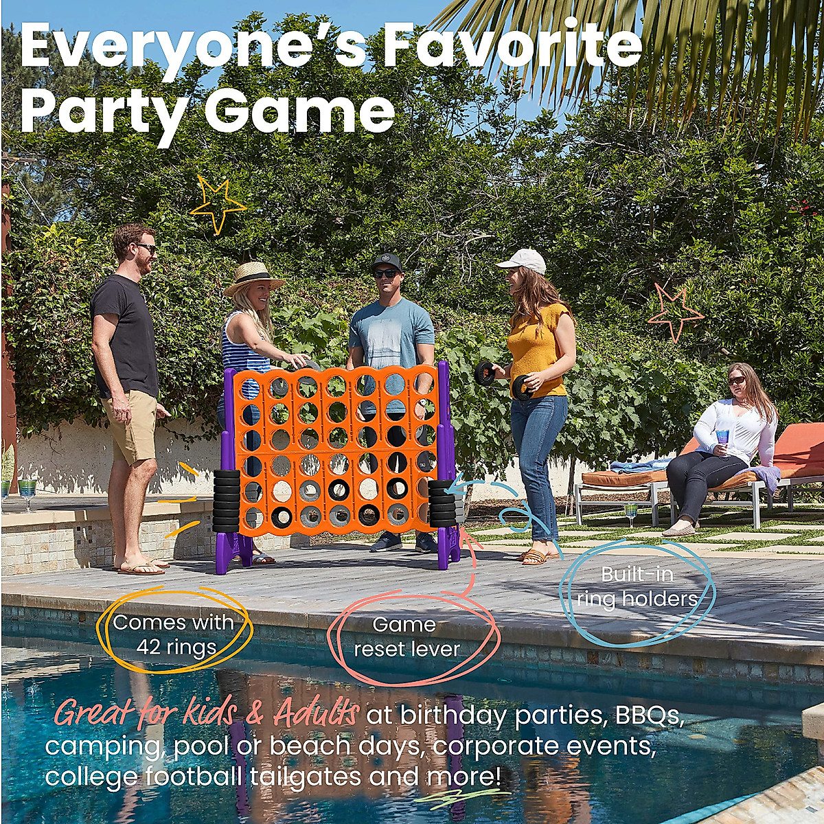 ECR4Kids Jumbo 4-To-Score, Giant Game, Orange, Purple