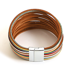 hotoo Leather Wrap Bracelet for Women Colorful Bohemian Friendship Stackable Layered Bracelets Boho Multi Strand Bracelets Jewelry with Clasp for Teen Girls Sister and Mother