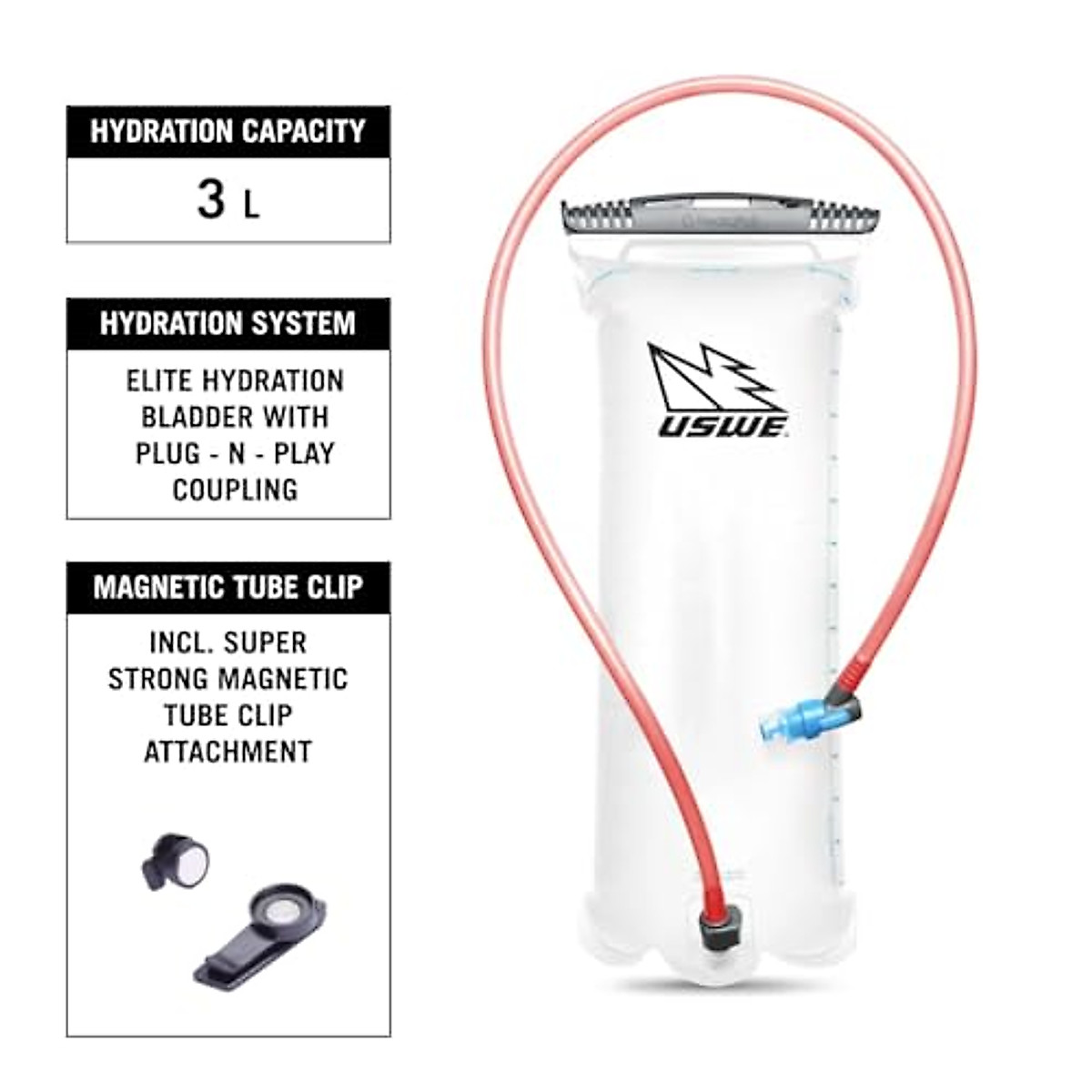 USWE MTB Hydro Hydration Pack with 3L Hydration Bladder - Hydration Backpack for Cycling, Mountain Biking, E-MTB and Gravel Riding, Backpack with Water Bladder (8L, Black)