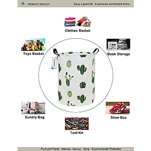 ONOEV Round Fabric Storage Bin,Decorative Basket,Organizer Basket with Handles,for Clothes Storage,books and sundries (Green Cactus), 19.7inch(H) x 15.7inch(D)