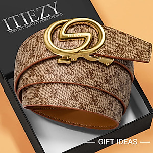 ITIEZY Ratchet Belts for Men - Leather Click Belt for Casual Dress 1 3/8", Mens Adjustable Belt Trim to Fit