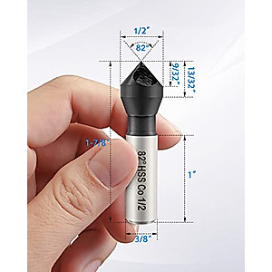 Countersink Drill Bit, TiAlN Coatied M35 Cobalt Steel Bit, 82 Degree Point Angle, 3/8" Round Shank, 1/2" Body Diameter for Hard Metal Wood Plastic Glass Deburring Chamfer Tool (82 Degree)