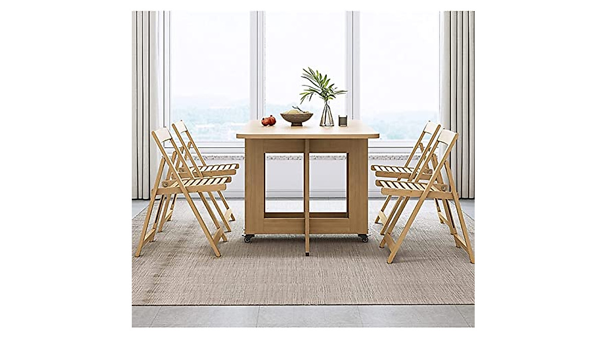 Juan Extendable Wooden Folding Dining Table Set - Space-Saving Design