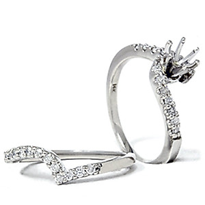 1/2ct Semi Mount Engagement Curve Wedding Ring Set 14K - Size 6