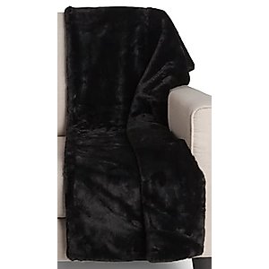 Max Studio Home Faux Fur Throw Plush Lightweight Blanket Black