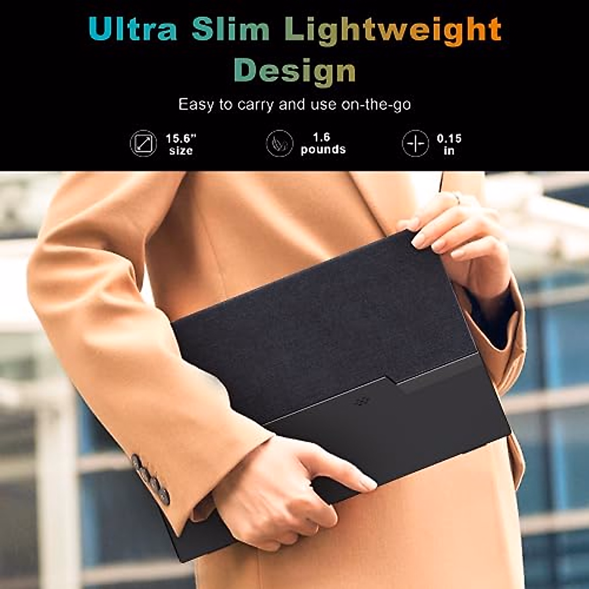 15.6" Portable Monitor FHD 1080P Travel Gaming Monitor HDR IPS Laptop Second Screen USB-C HDMI Magnetic Protective Cover & Dual Speakers, Computer External Display for PC Phone Xbox Switch PS4/5