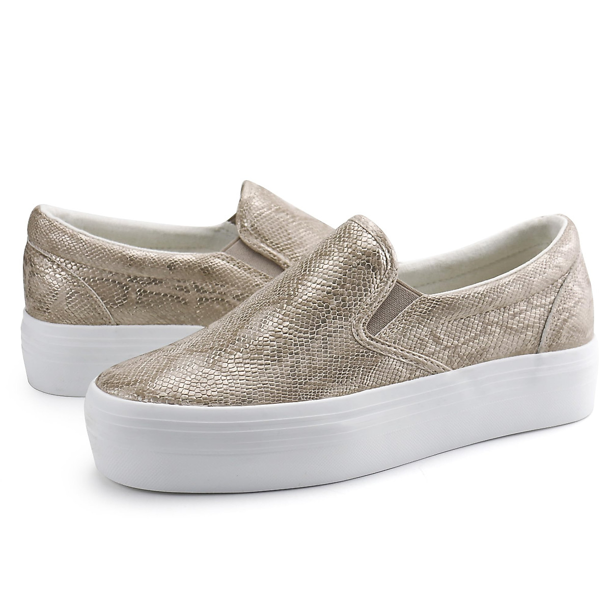 JABASIC Womens Fashion Sneakers Casual Slip On Platform Shoes Loafers (5M,Golden)