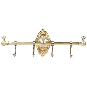 LzyxzQ Towel Holder，Vintage 14in Gold Towel Holder for Bathroom, Wall Mounted Bath Towel Bar Rack, Brushed Brass Towel Storage Hanger Organizer with 4 Hooks for Home Hotel Restaurant Bathroom Toilet