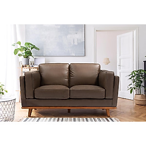 Valencia Artisan Full Leather Loveseat Sofa 66”| Pure Full Italian Nappa Leather Couch, Solid Wood Accent, Ultimate Comfort, Chocolate