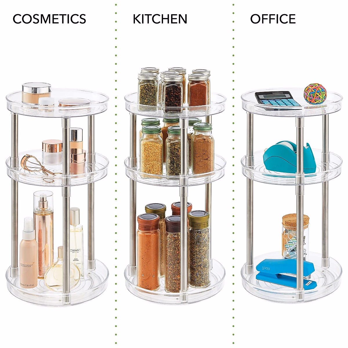 mDesign Spinning 3-Tier Lazy Susan 360 Rotating Makeup Organizer Storage Tower - Beauty Cosmetic Organization Caddy for Bathroom Vanity, Countertop, Makeup Table - Ligne Collection - 2 Pack - Clear