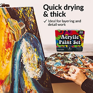 Craft Paint Acrylic Premium Acrylic Paint Set 20 Colors Paint Acrylic | Canvas Paint Ceramic Outdoor Wood Clay Glass Rock Painting 2oz 60ml Bottles for Adults Artists Beginners and Kids Art Supplies