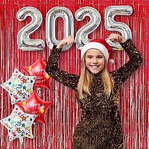 BRAVESHINE Red Tinsel Foil Fringe Curtains - 2Pcs 3.2x8.2ft Holidays Photo Booth Backdrop for Girls' Birthdays Valentine’s Day Christmas Bridal Bachelorette Anniversary Engagement Party