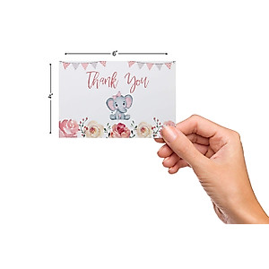 VNS Creations 50 Baby shower thank you cards with envelopes - Baby Shower Thank You Cards - Baby Shower Cards - Elephant Baby Shower Thank You Cards - Baby Girl Shower Card with Envelopes & Stickers