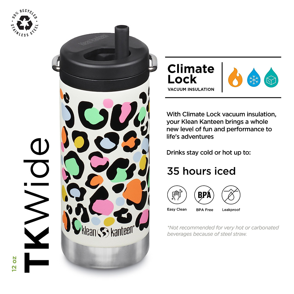 Klean Kanteen 12oz TKWide Insulated Water Bottle with Twist Cap - Leopard Print