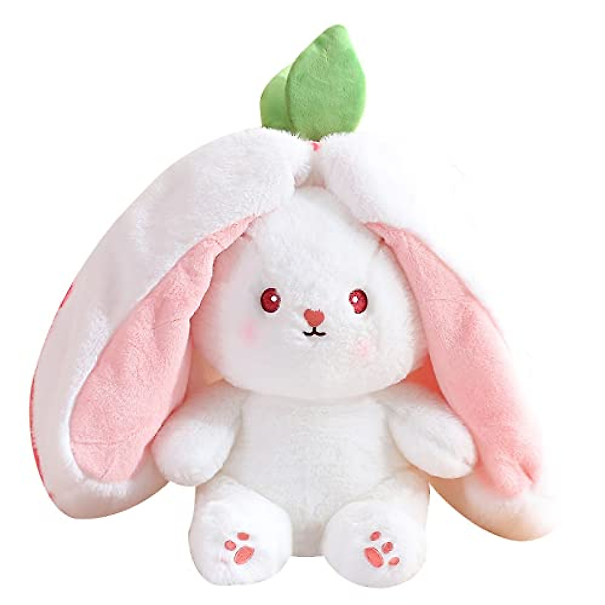 REYBEYOLA Easter Bunny Stuffed Animal Cute Rabbit Plushie Hide-and-Seek Bunny Carrot Strawberry Bunny Pillow Plush Toy for Boys Girls (Pink, 9.84 inch)