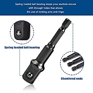 7 Pieces Set Impact Drill Socket Adapter, 1/4"3/8"1/2" Hex Shank Adapter Reducer with Extension Set Impact Driver Conversions, Active Rust Protection By Black-Phosphate Coating Treatment
