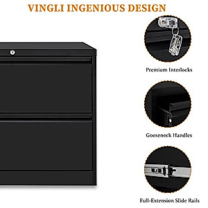 Bonnlo Classic Black 2 Drawer File Cabinets for Home Office, Metal Lockable File Cabinet for Letter/Legal Size File Folders, Wide Lateral File Cabinet and Printer Stand, Simple Assembly Required