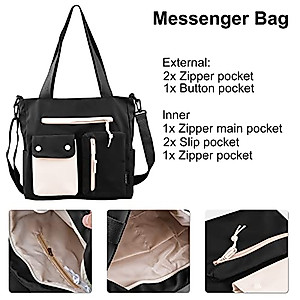 Crossbody Bag for Women Girls, Lightweight Nylon Purse & Handbag, Casual Shoulder Messenger Tote Bag for School and Work, Black